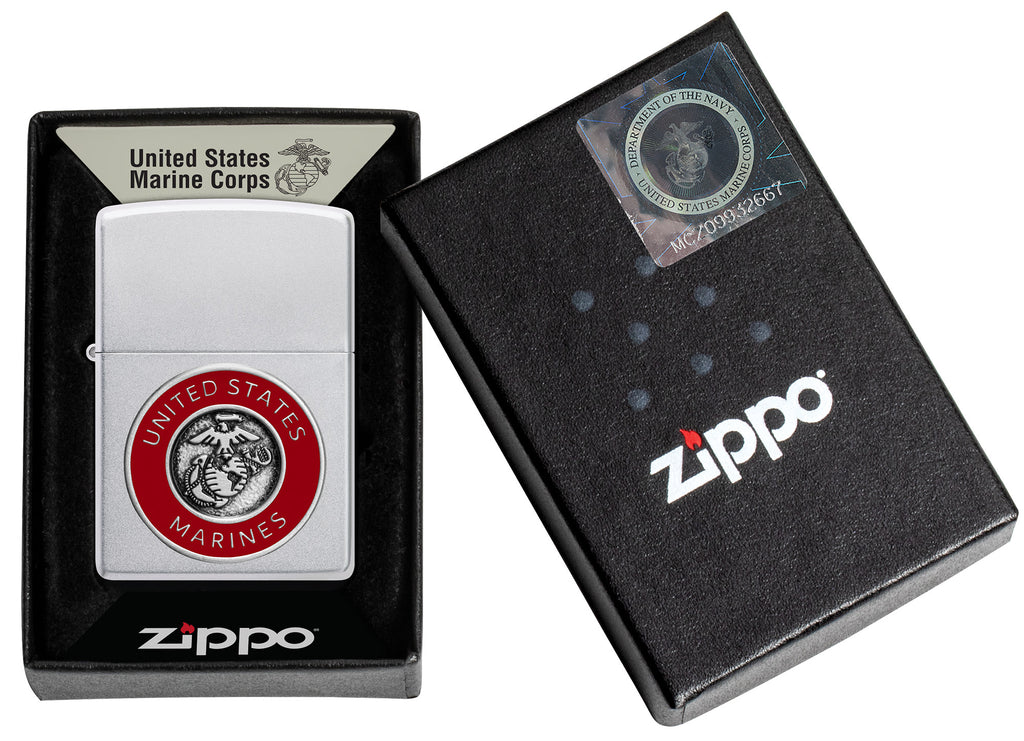 Zippo United States Marines Emblem Satin Chrome Windproof Lighter ...