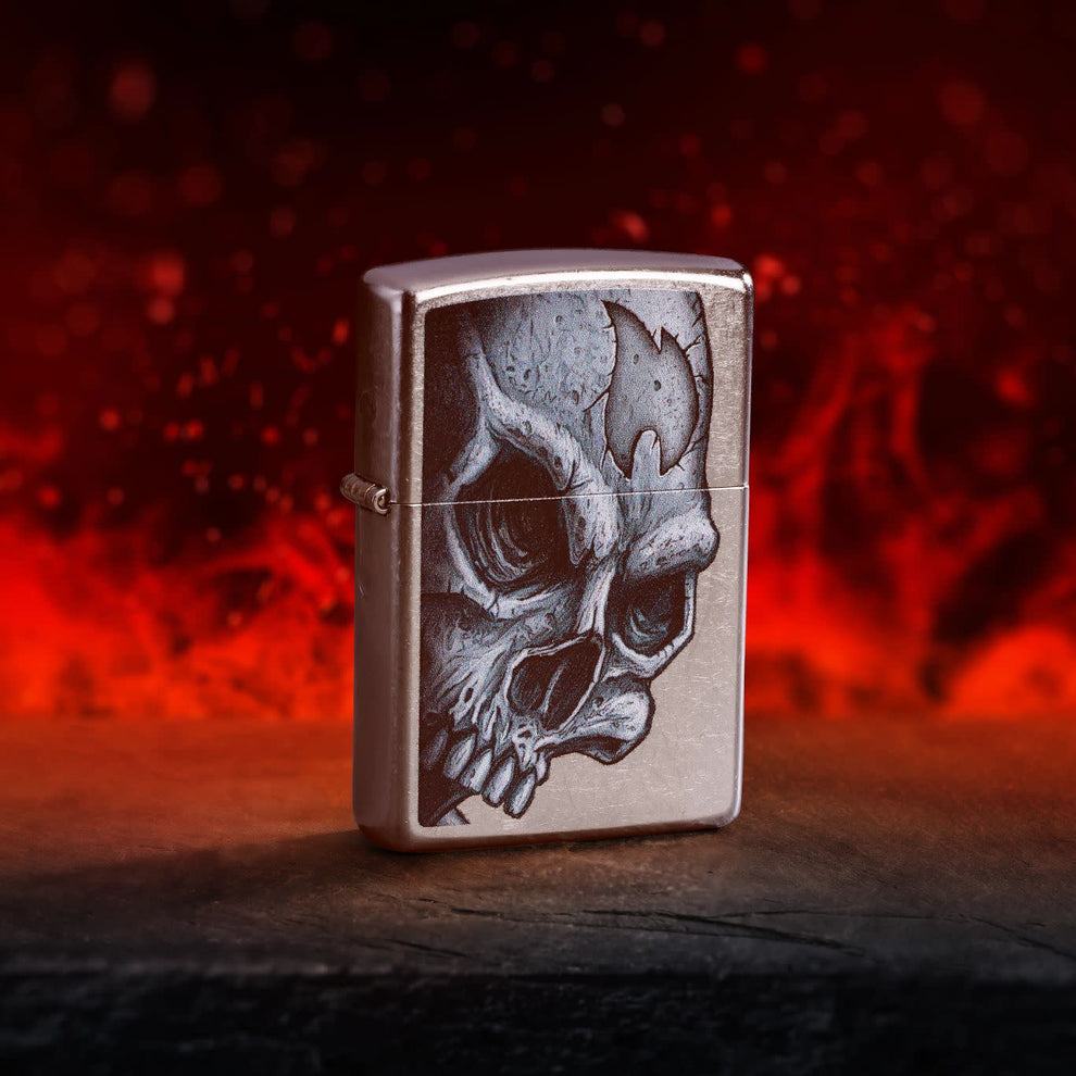 Zippo Skull and Flame Design Street Chrome Windproof Lighter – Zippo USA