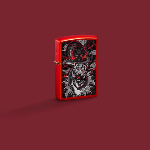 Zippo Dragon Tiger Design Metallic Red Windproof Lighter | Zippo USA