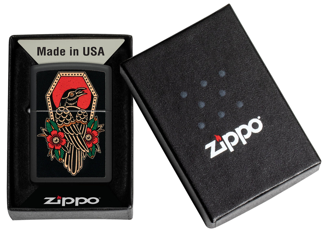 Zippo Crow Tattoo Design Black Matte Windproof Lighter – Zippo USA